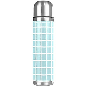 Turquoise Grid Plaid Pattern Stainless Steel Water Bottle Leak-Proof, Double Walled Vacuum Insulated Flask Thermos Cup Travel Mug 17 OZ