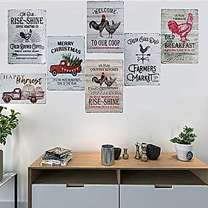 PXIYOU Welcome to Our Coop Chicken Sign Retro Vintage Metal Tin Signs Rustic Farmhouse Country Wall Art Sign 8X12Inch