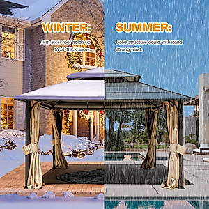 MELLCOM 12 x 14 FT Iron Hardtop Gazebo, Double Roof Design with Curtains and Netting, Waterproof Canopy Gazebos with Anti-Rust Coating Frame for Patios, Lawns, Gardens, and Backyard
