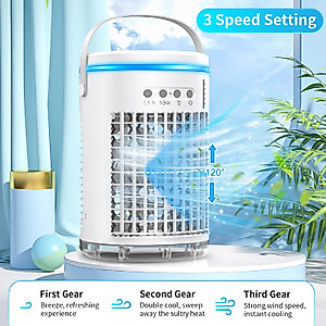Mencapai Portable Air Cooler Fan, 4 in 1 Personal Evaporative Air Conditioner with 1400ML Water Tank, Remote Controller, Timer, 3 Wind Speeds, 2 Misting Modes and LED Light, for Home Office Bedroom