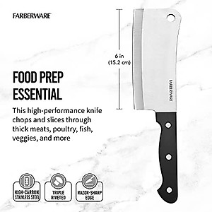 Farberware Stamped Triple Rivet High Carbon Stainless Steel Kitchen Cleaver with Contoured Handle, 6-Inch, Black,5099687