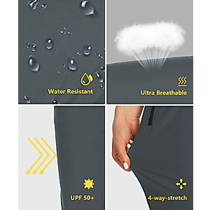 Xtansuo Women's Hiking Fishing Pants Lightweight Trail Camping Water Resistant Elastic Waist Quick Dry UPF 50 Outdoor UV Running Drawstring Climbing Mountain Jogger with Zipper Pocket Black M