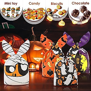 AhfuLife 120 PCS Halloween Treat Candy Bags, 6 Designs Halloween Goodie Bags for Trick or Treat, Small Cute Rabbit Ears Halloween Snack Bags for Halloween Party Supplies Favors