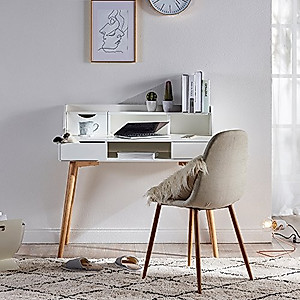 Versanora Creativo White Work Study Table Desk With Storage Drawer Shelf Natural Finish For Living Room Home and Office