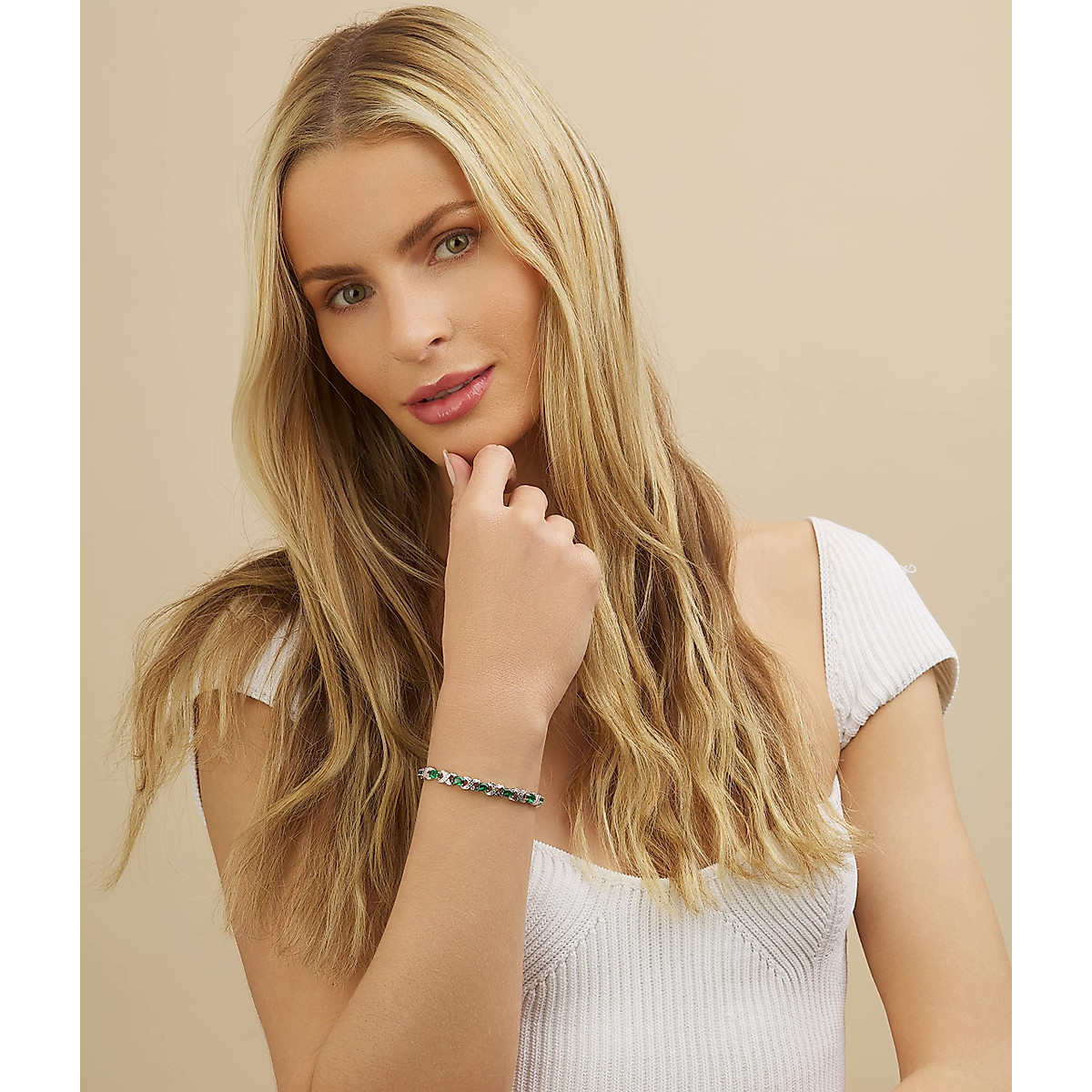 Barzel White Gold Plated Created-Emerald Tennis Bracelet (Rhodium-Plated-Brass, Created Emerald)