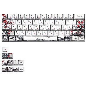 S-YUWEN 71 Keys PBT Keycaps Set - Five Sides Dye-subbed 71 Keys OEM Profile Keycaps 3 Languages for Standard Mechanical Gaming Keyboard DIY Unique Chinese Plum Blossom Theme, one size