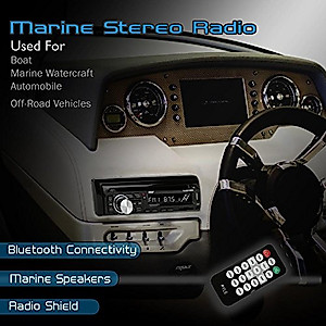 Pyle Marine Stereo Receiver Speaker Kit - In-Dash LCD Digital Console Built-in Bluetooth & Microphone 6.5” Waterproof Speakers (2) w/ MP3/USB/SD/AUX/FM Radio Reader & Remote Control - PLCDBT75MRB