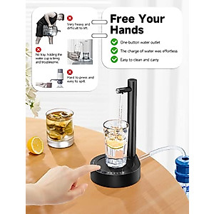 REJOMINE Water Dispenser for 5 Gallon Bottle, Smart 7 Levels Water Dispenser Countertop for Universal Bottles, Portable Desktop Water Pump for Outdoor, Automatic Water Jug Dispenser with Silicone Hose