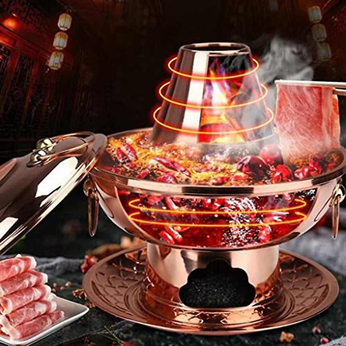 Chafing Dishes Chinese Traditional Old Beijing Charcoal Copper Hot Pot, Pot Shabu, Camping Home Use，Cook Cooking for Unusual Gift (Color : Brass, Size : 30cm)