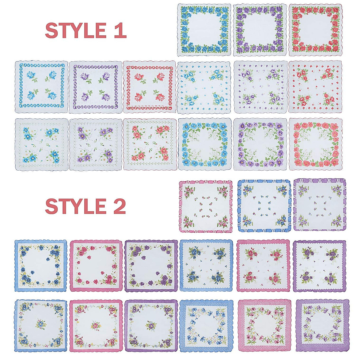 30 Pcs Womens Floral Print Handkerchiefs Vintage Soft Cotton Handkerchiefs Bulk