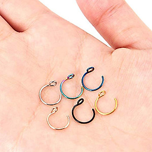 20G Stainless Steel Nose Rings 8mm Nose Cuff Piercing Jewelry Hoop for Faux Lip Septum Boby Piercing (6 pcs)