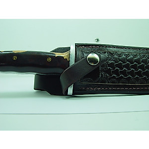 Buck 124 Leather Knife Sheath Vertical, Right hand carry BLACK. Handtooled in Round Basket Weave pattern. Sheath only.