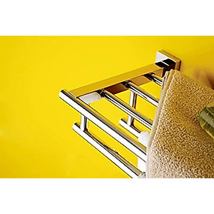 Premium Modern Double Hanging Quadruple Towel Bar Rack w/Square Base (24 Inches)- Polished and Shiny, Stainless Steel, Water and Rust Proof, Wall Mounted, Easy to Install, Top of The line Rack