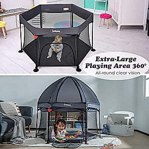 INFANS Baby Playpen with Removable Mesh & UV Canopy, 53" Portable Playhouse with Carry Bag, Dome, Padded Floor, Easy Folding Playard Activity Center (Dark Grey)