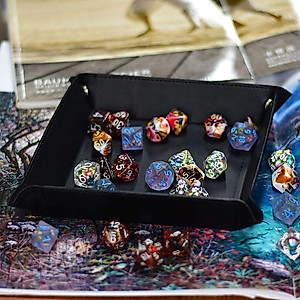 DND Dice Tray - Dice Rolling Tray Leather Collapsible Tray for Tabletop RPG D&D (DND) Pathfinder Role Playing Game (Black)