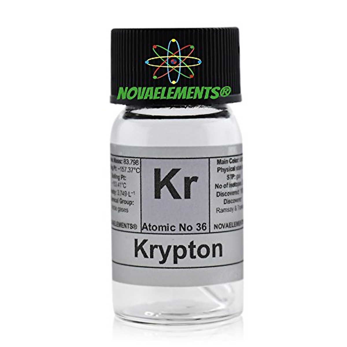 Krypton Element 36 Kr, 99.9% Pure Sample in Mini ampoule and Glass ampoule with Label