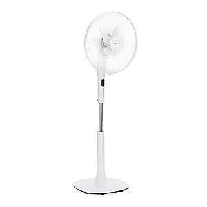 Amazon Basics 16-Inch 12-Speed Pedestal Floor Fan, Standing Fan for Home, with Oscillating Dual Blades, Remote Control, Ultra Quiet and Energy-Efficient DC Motor, Timer, Tilted Head, White