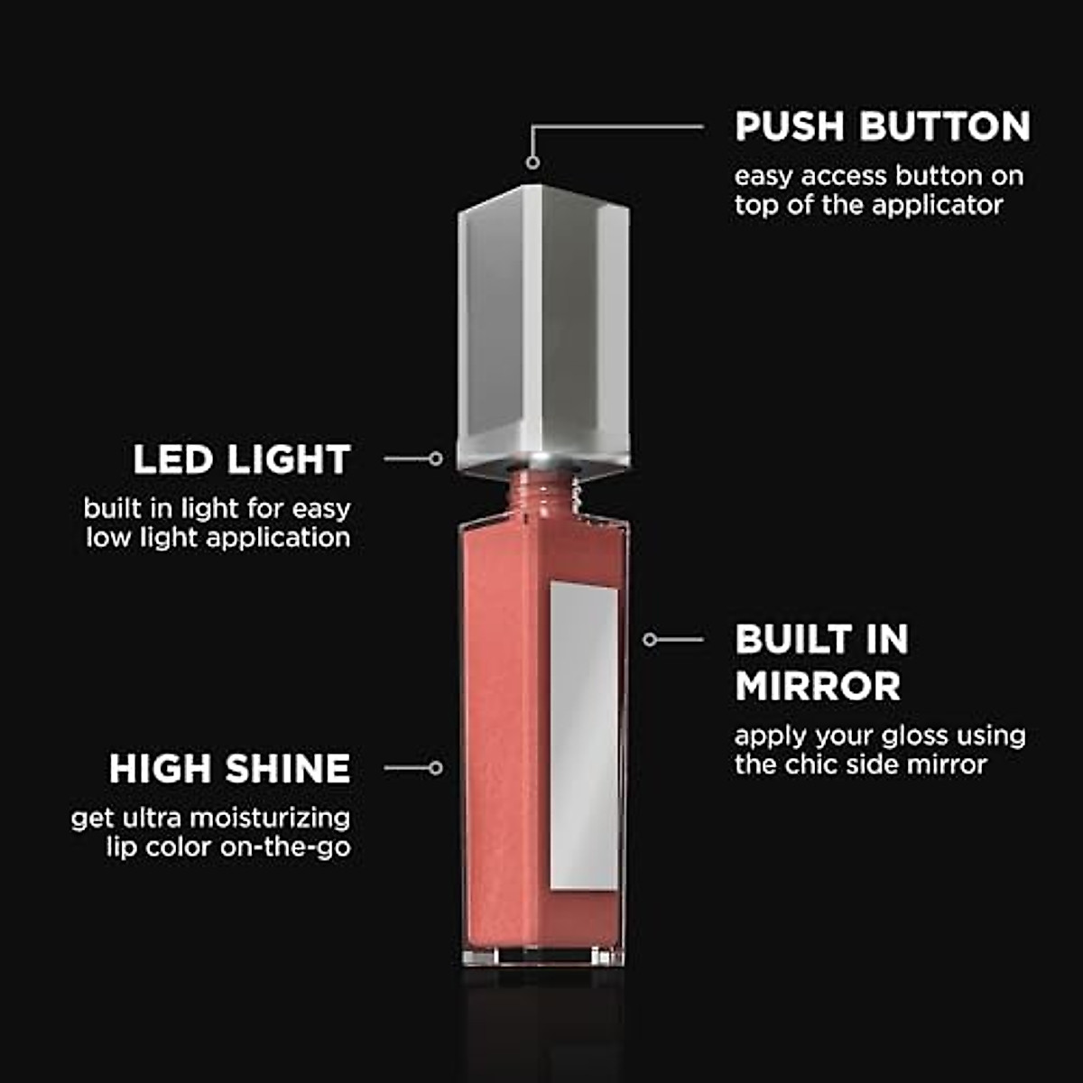 Pure Cosmetics Pure Illumination Lip Gloss - LED-lit Applicator w/Side Mirror - Non-Sticky, Moisturizing & Hydrating Lip Glosses - Soothes & Protects Dry Chapped Lips (Classy)