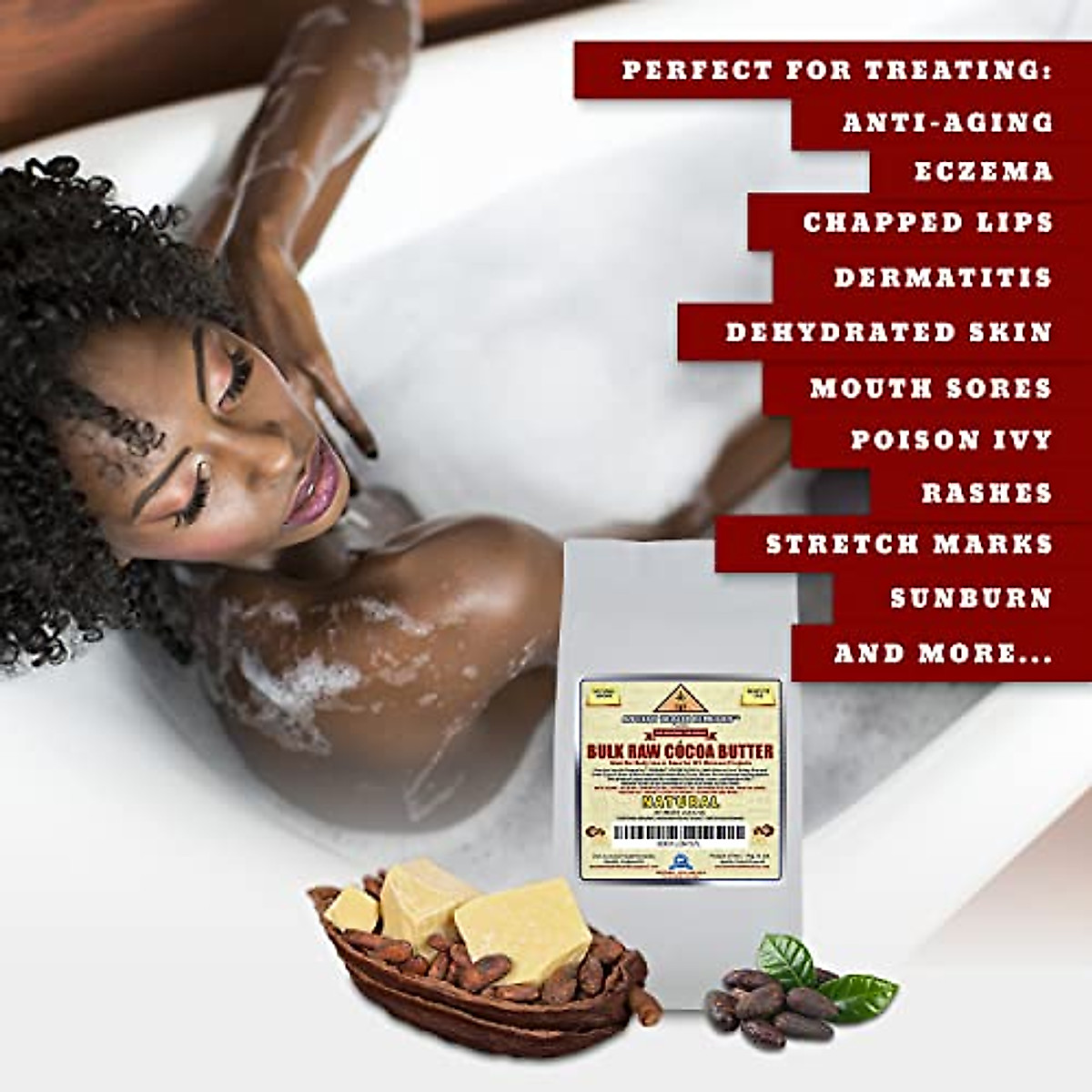 ANCIENT HEALTH REMEDIES Organic Unrefined Raw NATURAL COCOA (CACAO) BUTTER BLOCKS Bulk Size Rich Chocolate Aroma For Lip Balms Stretch Marks DIY Base for Body Butter (2Lb)