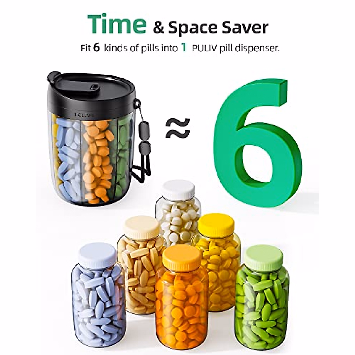 Large Supplement Organizer Bottle, Holds Plenty of Vitamins in 1 Monthly Pill Dispenser with Anti-Mixing & Wide Openings Design, Easy to Retrieve Meds, Includes 20 Pcs Stick-on Labels