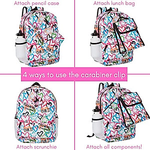 CLUB LIBBY LU Empowerment Heart Love Backpack Set for Girls, 16 inch, 6 Pieces - Includes Foldable Lunch Bag, Water Bottle, Scrunchie, & Pencil Case