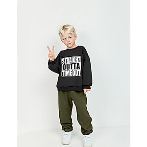 Toddler Baby Boy Clothes Long Sleeve Funny Letter Sweatshirt Top + Camouflage Pants Outfit Set (A-Black, 3-4T)