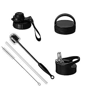 Hydrazen Black Sports Water Bottle With Storage -32 Oz, 3 Lids (Straw Lid, Locking Lid), Cleaning Brushes, Double Walled, Vacuum Insulated Stainless Steel, Thermos, Leak Proof, Flask Water bottles