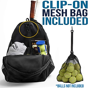 Athletico Premier Tennis Backpack - Tennis Bag Holds 2 Rackets in Padded Compartment | Separate Ventilated Shoe Compartment | Tennis Bags for Men or Women (Black)