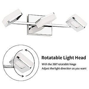 3 Lights LED Bathroom Vanity Lights, Acrylic Modern Wall Mount Lighting, LED Bathroom Wall Lighting Fixtures Over Mirror, 21W, 2509LM, 10%-100%, SCR Dimming 5000K (Natural White Light) - Chrome