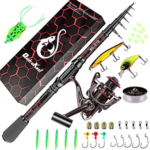 Fishing Rod and Reel Combos, Unique Design with X-Warping Painting, Carbon Fiber Telescopic Fishing Rod with Reel Combo Kit with Tackle Box, Best Gift for Fishing Beginner and Angler (270 Bule)