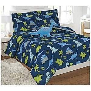 Linen Plus Comforter Set for Boys Dinosaur Dark Blue Green Grey New (Full)