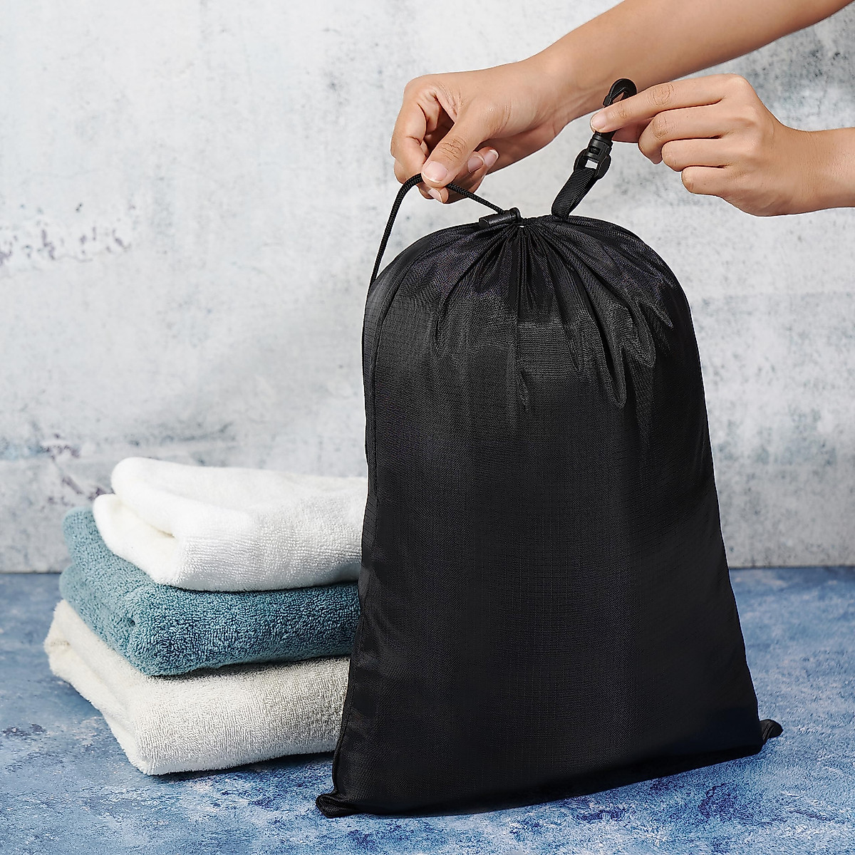 PALTERWEAR Drawstring Bag - Cinch and Ditty Pouch with Clip for Travel, Wardrobe, Outdoors - Set of 5 (Black, 10 x 15 inch)