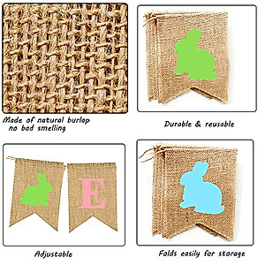 Easter Burlap Garland Banners, Rabbit Bunny Burlap for Easter Decorations Home Office School Outdoor Party Supply
