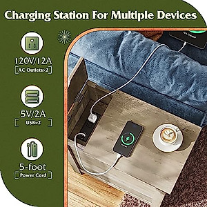 WLIVE End Table with Charging Station, Side Table with USB Ports and Outlets, Narrow Side Table for Small Spaces, Living Room, Couch, Nightstand with Storage, Greige