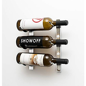 VintageView W Series (1 Ft) - 3 Bottle Metal Wall Mounted Wine Rack (Brushed Nickel) Stylish Modern Wine Storage with Label Forward Design