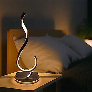 EIDEARAY Bedside Table LED Night Light with Wireless Charger and Bluetooth Speaker, Touch Control Stepless Dimmable Spiral Table Lamps for Bedroom,Great Birthday for Girlfriend, Women, Mom, Men