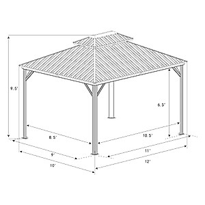 Kozyard 10'x12' Hardtop Gazebo - Permanent Metal Pavilion with Netting and Shaded Curtains for Patio, Backyard, and Deck - Galvanized Steel Outdoor Aluminum Canopy, Double Roof Gazebo (Brown)