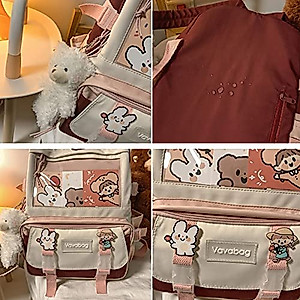 KOWVOWZ Kawaii Backpack for Teen Girls Aesthetic Student Bookbags with Cute pin bear pendant harajuku school nylon waterproof (black)