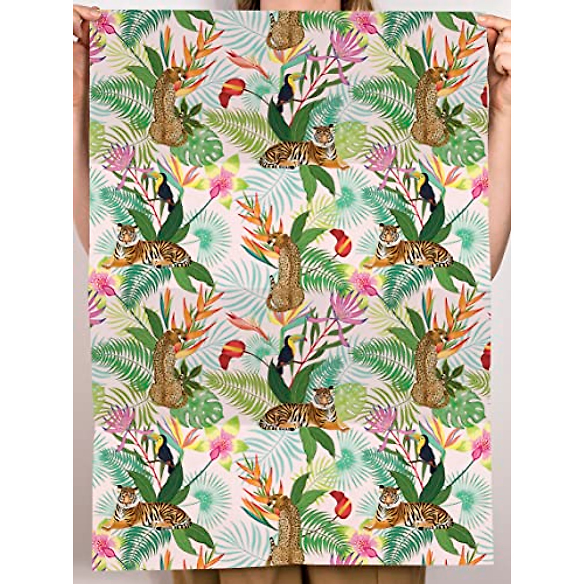 CENTRAL 23 Wilderness Wrapping Paper - Tropical Jungle - 6 Sheets Green Gift Wrap - Leopard - Tiger - For Birthday Baby Shower - Comes With Fun Stickers - Recyclable