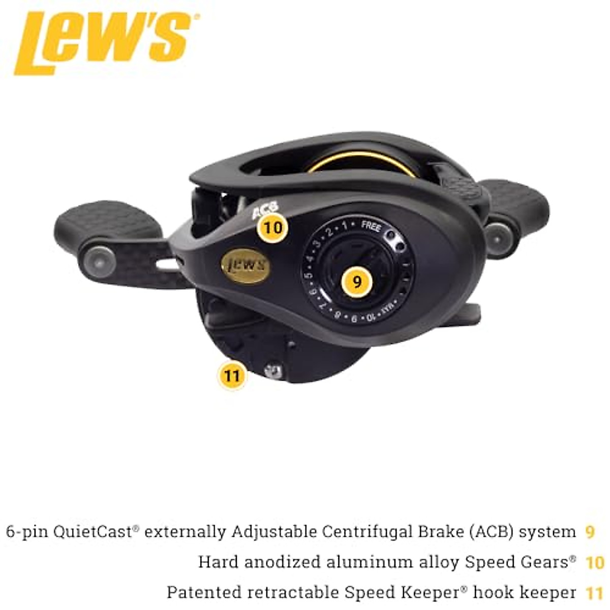 Lew's TP1SHA Tournament Pro LFS Speed Spool Bait Cast Reel, 7.5:1 120/12, RH, ACB, 120/12 - 31" Black