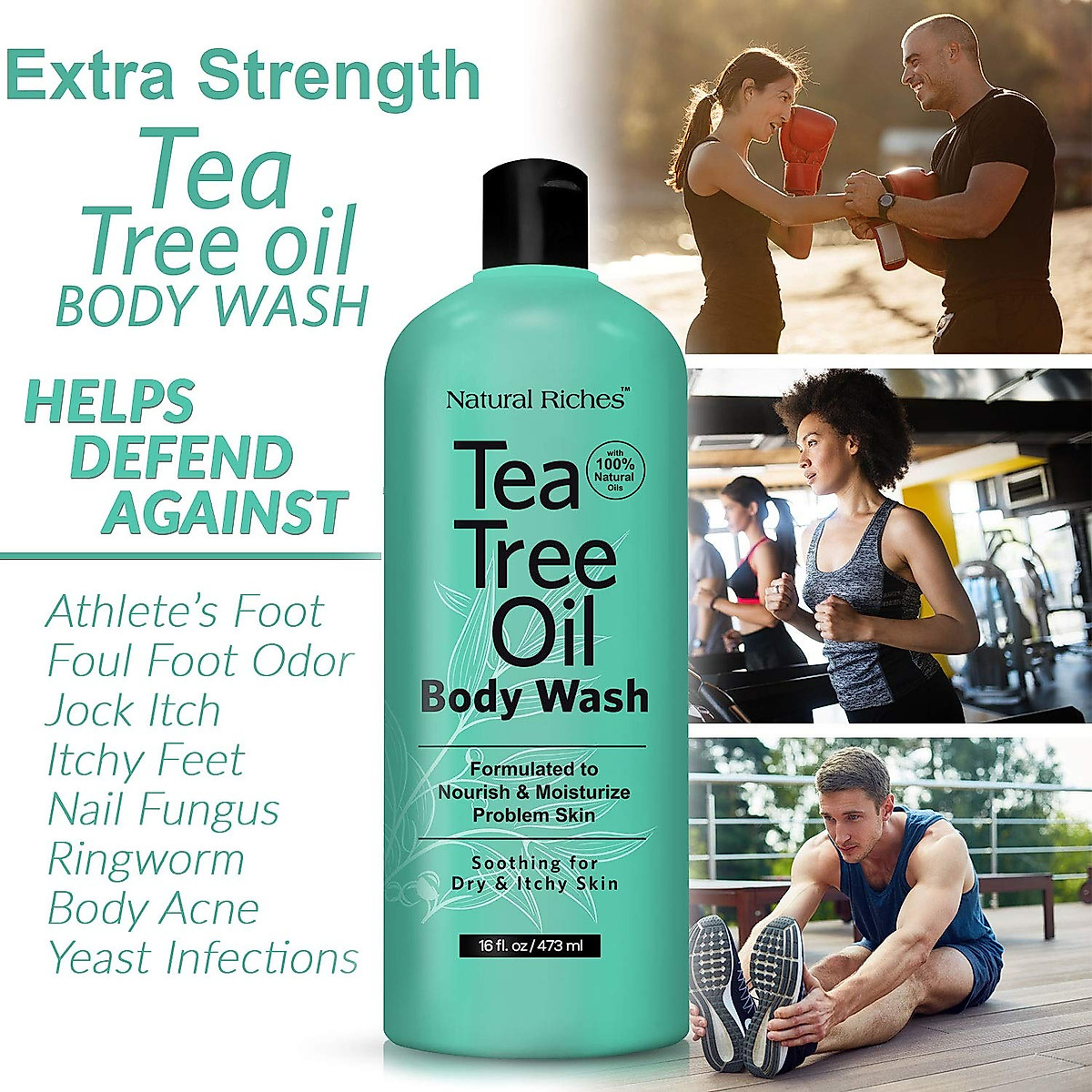 Natural Riches Tea Tree Oil Body Wash, 16 fl oz - Soothing, Calming, and Hydrating for Normal, Combination, Sensitive, Oily, and Dry sensitive skin bodywash