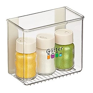 mDesign Plastic Self-Adhesive Wall Mount Craft, Sewing and Hobby Storage Organizer Bin Basket - Compact Container Box Holder for Hanging on Walls/Doors - 6" Wide + 32 Adhesive Labels - Clear