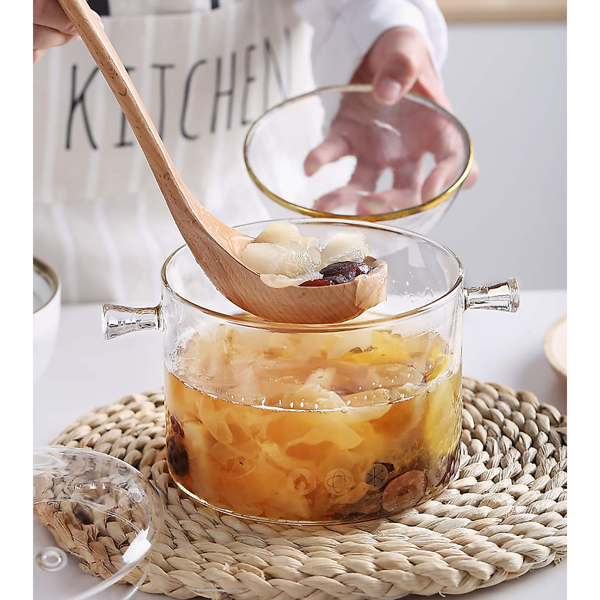 Jucoan 1.5L/50oz Glass Saucepan with Cover, Heat Resistant Stovetop Glass Cooking Pot with Lids for Pasta Noodle, Soup, Milk, Baby Food, Glass Cookware Gift for Housewarming, Wedding, Birthday