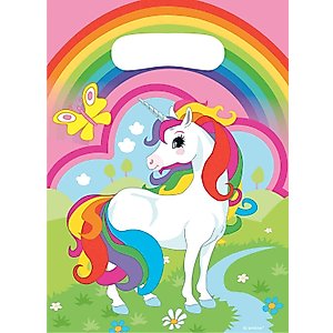 amscan 9902106 - Rainbow Unicorn Kids Birthday Party Plastic Loot Bags - 8 Pack
