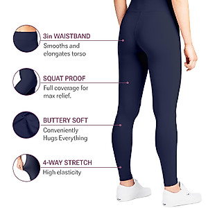 SATINA High Waisted Navy Blue Leggings for Women - Soft, Stretchy Leggings with Side Pockets - Full Length Yoga Pants for Women - Tummy Control and Buttery Soft Fabric for All-Day Comfort - One Size