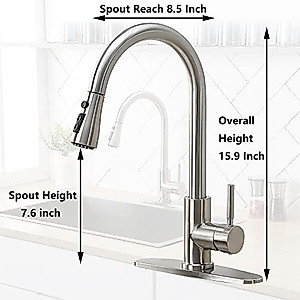 IKEBANA Kitchen Faucet with Pull Down Sprayer,Brushed Nickel Kitchen Faucet,High Arc Single Handle Single Hole Stainless Steel Pull Out Kitchen Sink Faucet with Deck Plate Faucet for Kitchen Sink