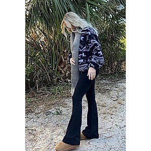 Sunzel Flare Leggings, Crossover Yoga Pants with Tummy Control, High Waisted and Wide Leg, No Front Seam Black Medium 30" Inseam