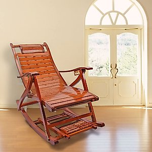 LIUDAXOG Foldable Rocking Chair Bamboo Chair Lounger Lunch Lounge Sun Chair Garden Indoor