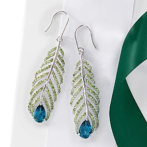 Ross-Simons 5.50 ct. t.w. London Blue Topaz and 3.30 ct. t.w. Green Tourmaline Feather Earrings in Sterling Silver