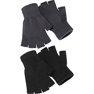 SATINIOR 2 Pair Unisex Half Finger Gloves Winter Stretchy Knit Fingerless Gloves in Common Size